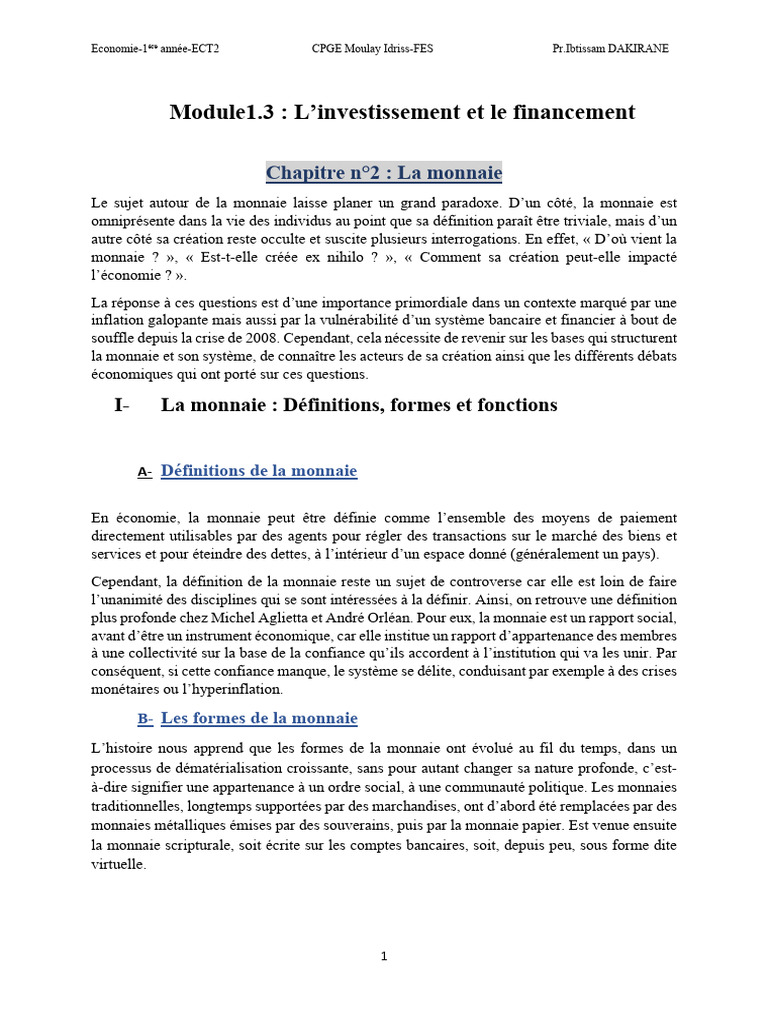 Comprendre la monnaie et ses fonctions | PDF | Inflation | Monnaie ...