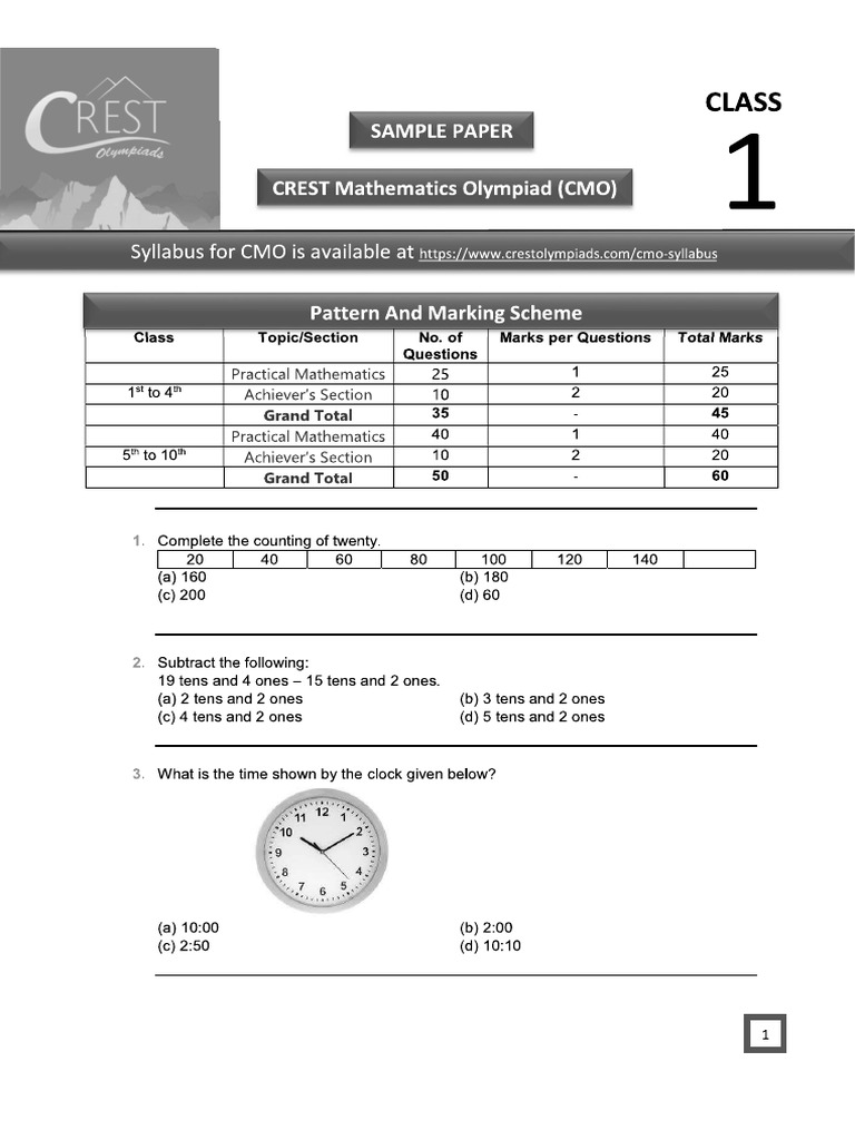 CREST Math Olympiad Grade 1 | PDF
