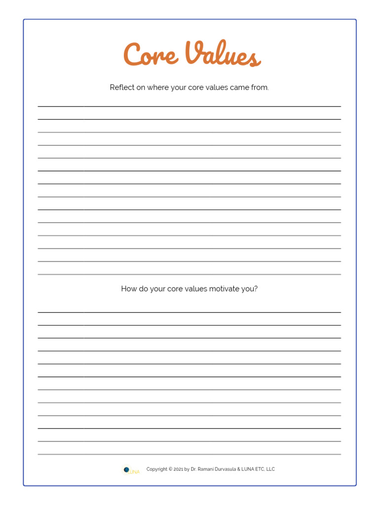 4 Core Values Worksheet | PDF | Self-Improvement