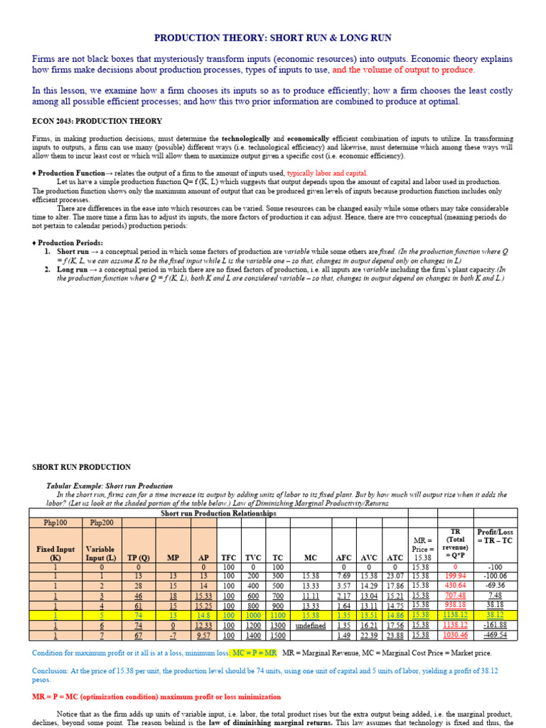 Production Theory 4 Pdf Production Function Business
