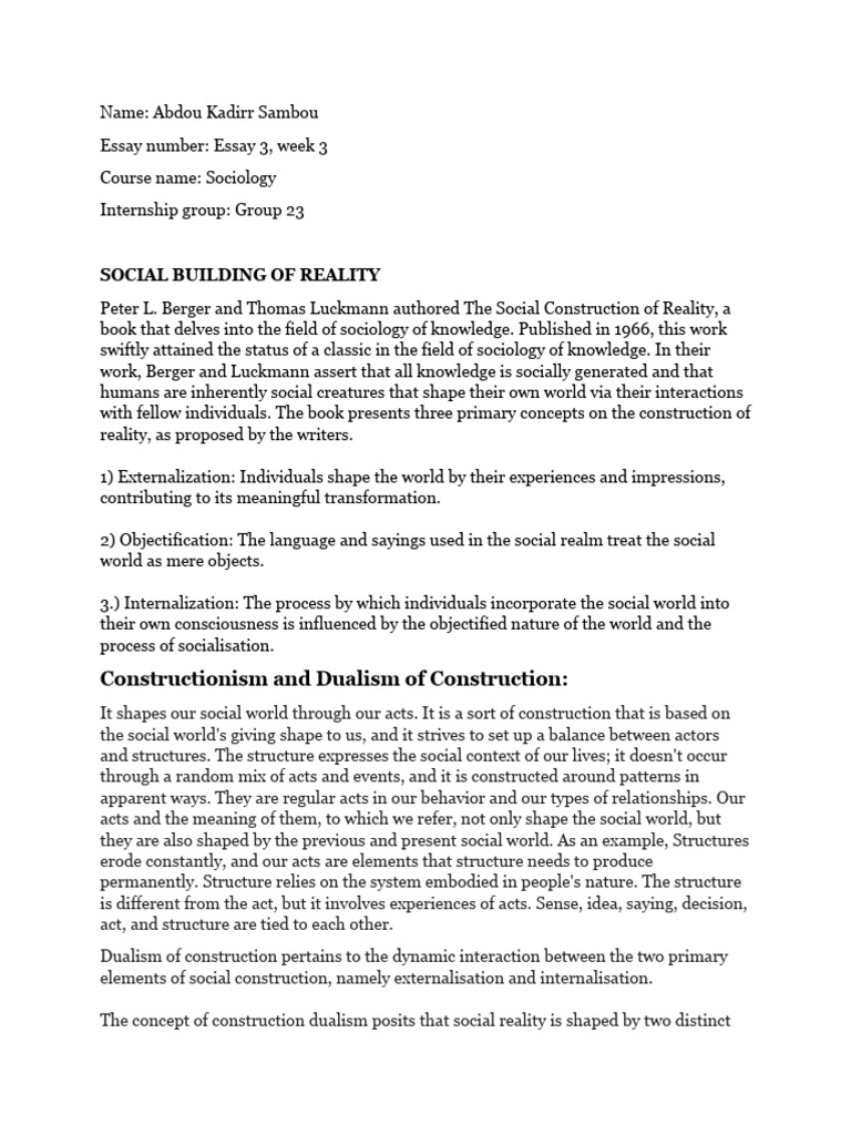 Internship Third Week | PDF | Reality | Social Constructionism Internship Third Week | PDF | Reality | Social Constructionism
