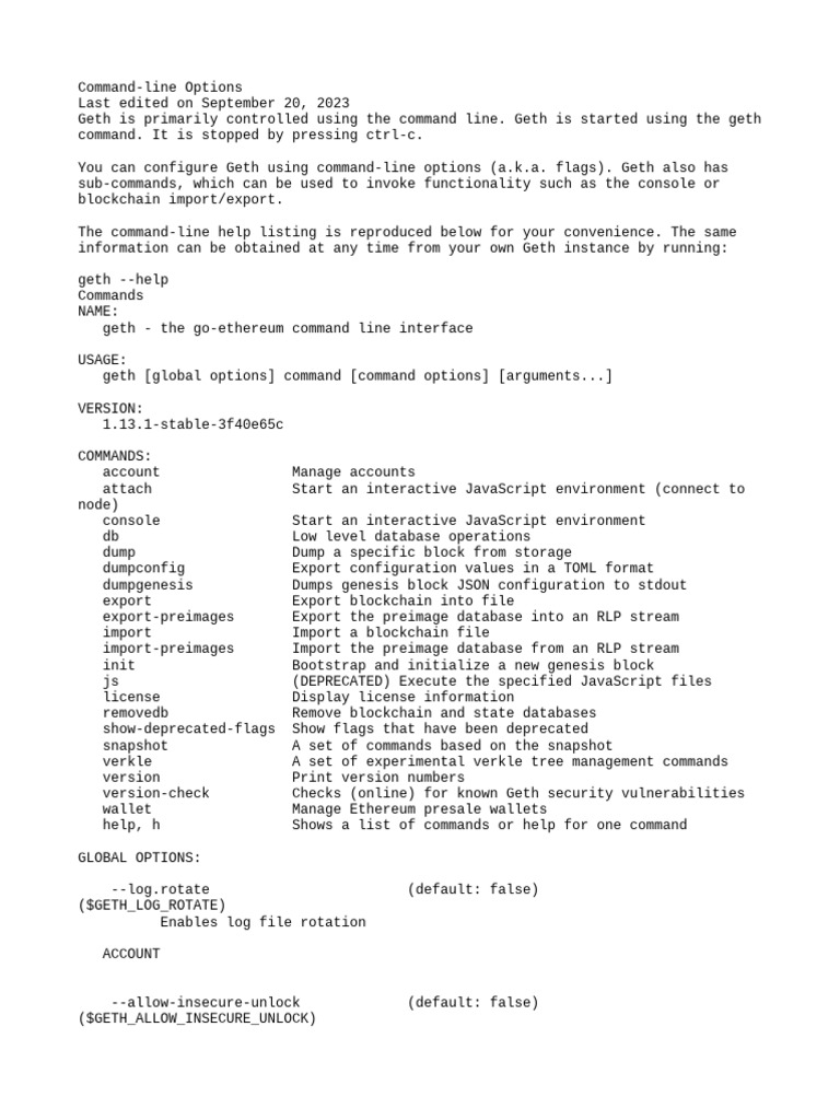 Geth Commands | PDF | Command Line Interface | Cache (Computing)