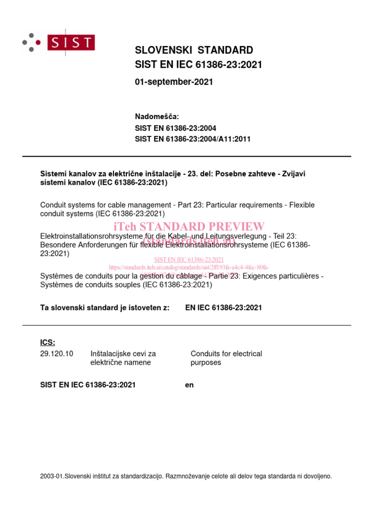 Sist en Iec 61386 23 2021 | PDF | International Organization For ...