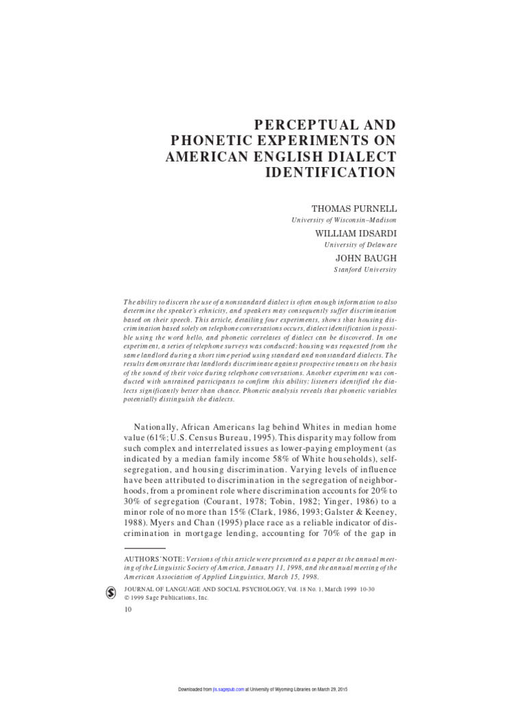 Purnell, William, Baugh - Perceptual and Phonetic Experiments On ...