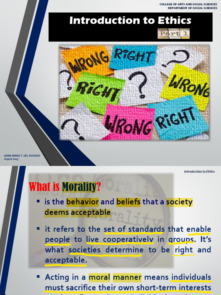 Introduction To Ethics - Part 1 | PDF | Morality | Psychological Concepts
