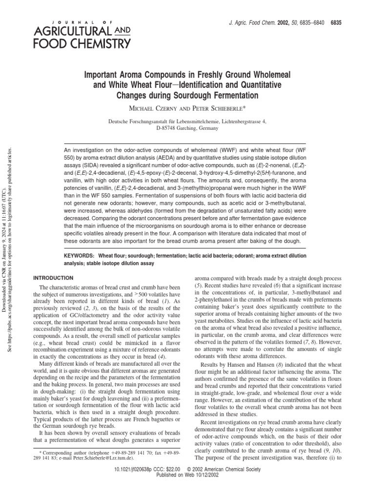 Aroma Compounds in Wheat Flours | PDF | Breads | Mass Spectrometry