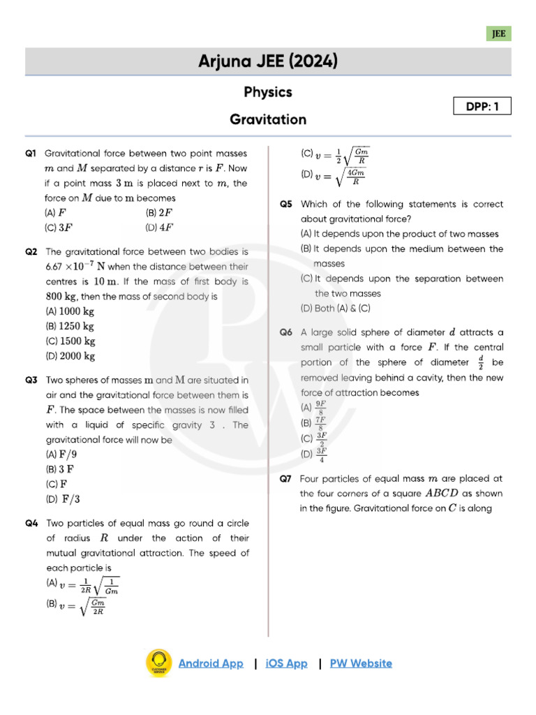 Gravitation - DPP 01 (Of Lec 04) - Arjuna JEE 2024 | PDF