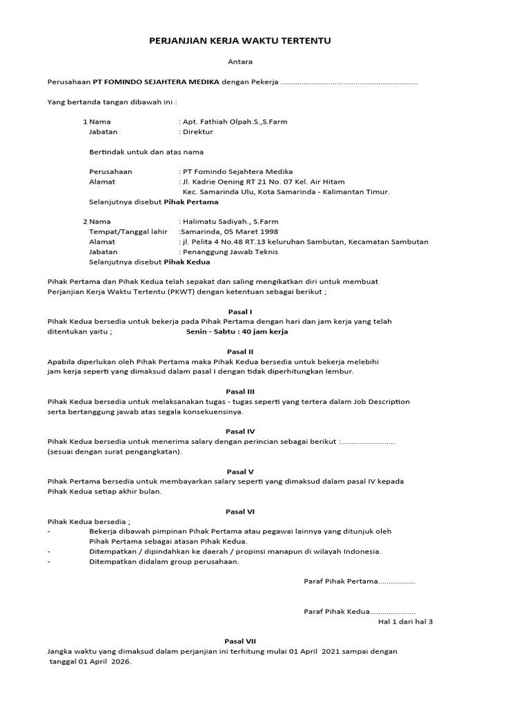 Perjanjian Kerjasama Pjt Pdf