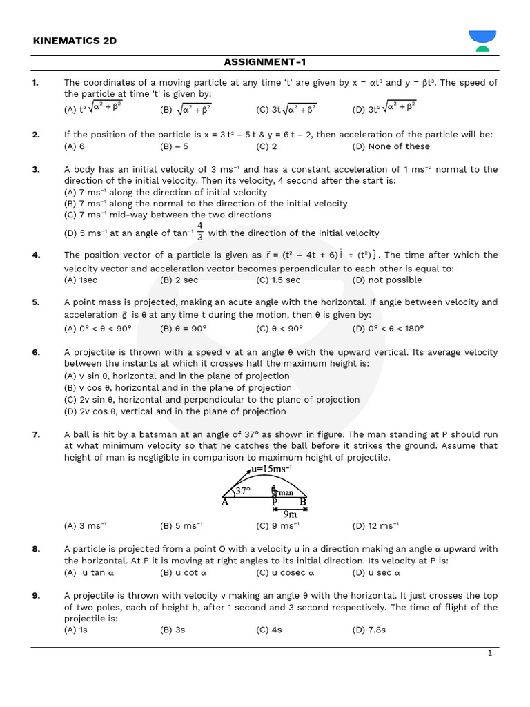 Kinematics 2D - HW - 1 | PDF | Velocity | Acceleration