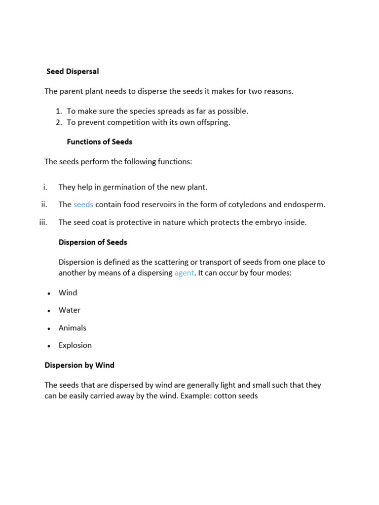 Importance and Methods of Seed Dispersal | PDF