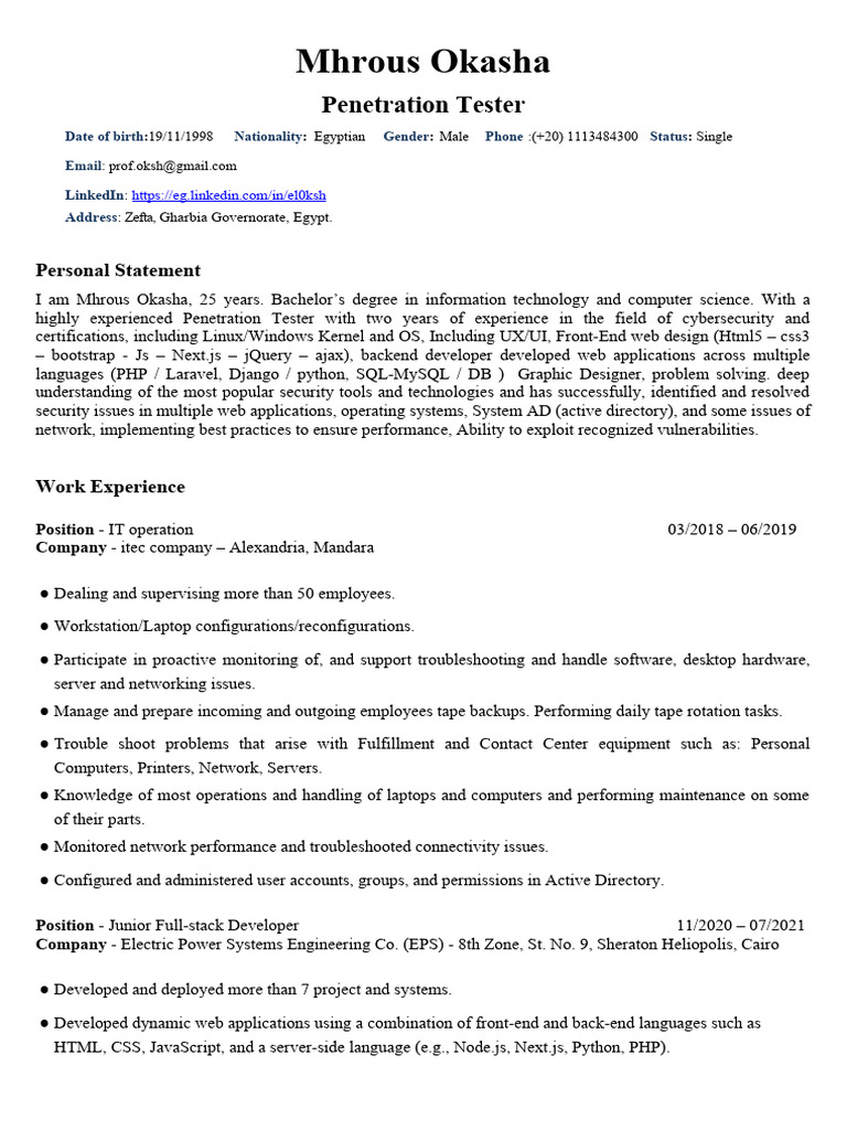 My Resume | PDF | Penetration Test | Vulnerability (Computing)