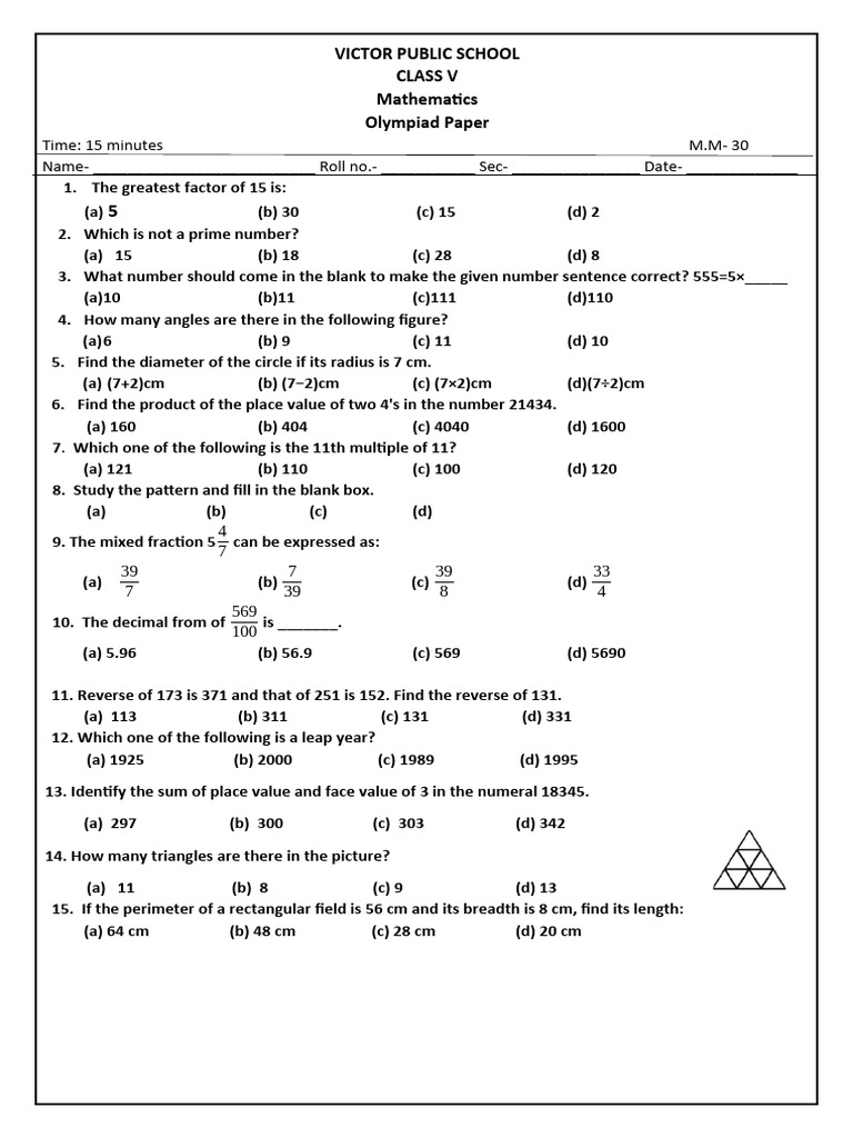 Class 5 Math Olympiad | PDF | Numbers | Length