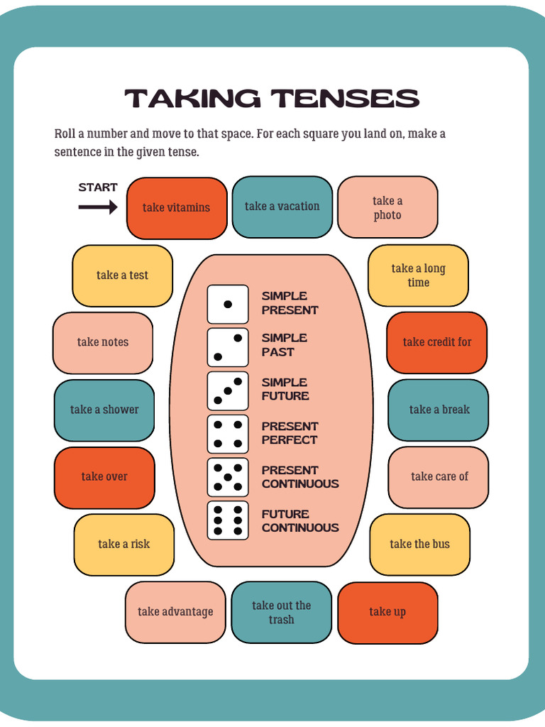 Colorful Modern Simple Tenses ESL Games Worksheet | PDF