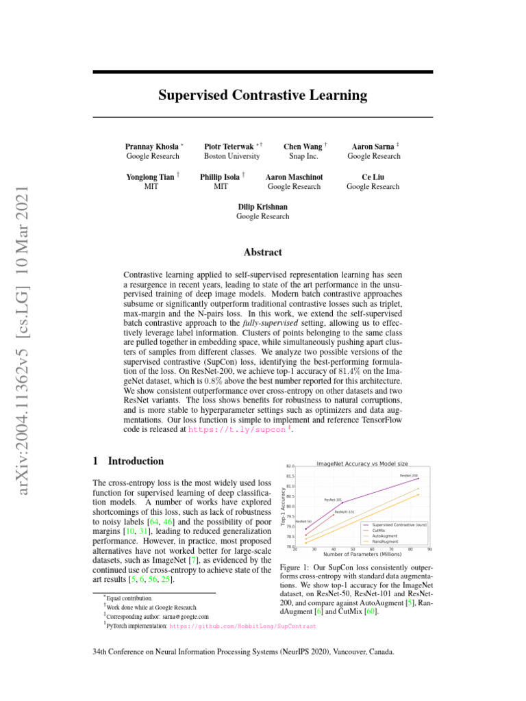 Supervised Contrastive Learning | PDF | Deep Learning | Systems Theory
