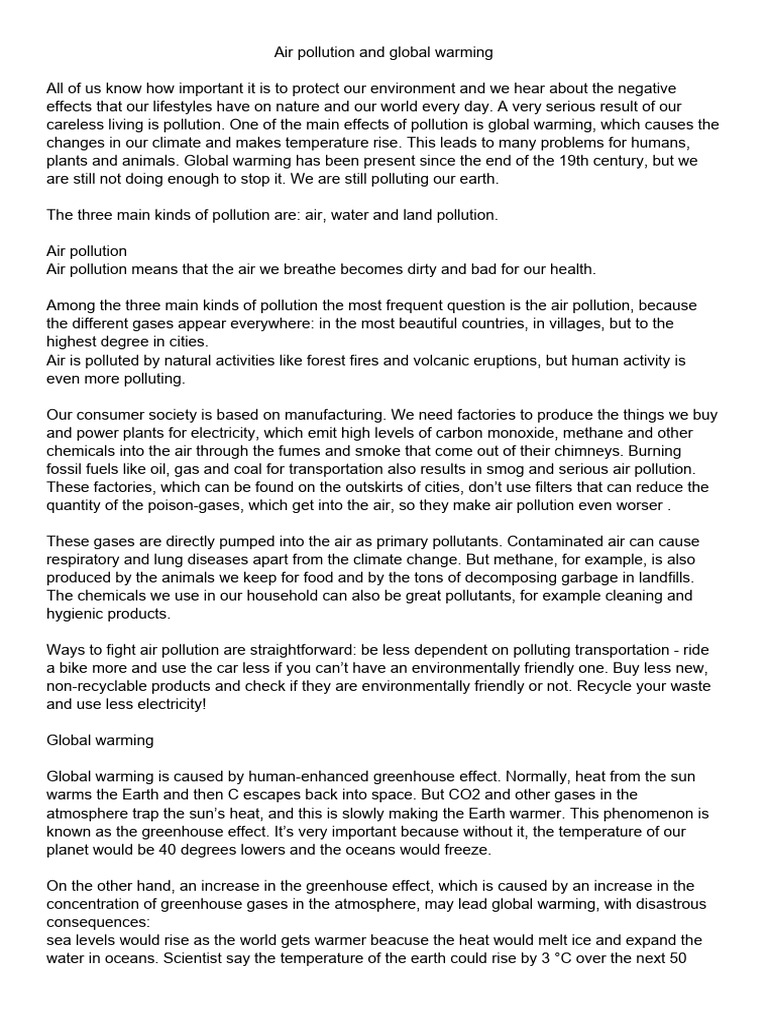 Air Pollution & Global Warming Effects | PDF | Wellness | Science ...