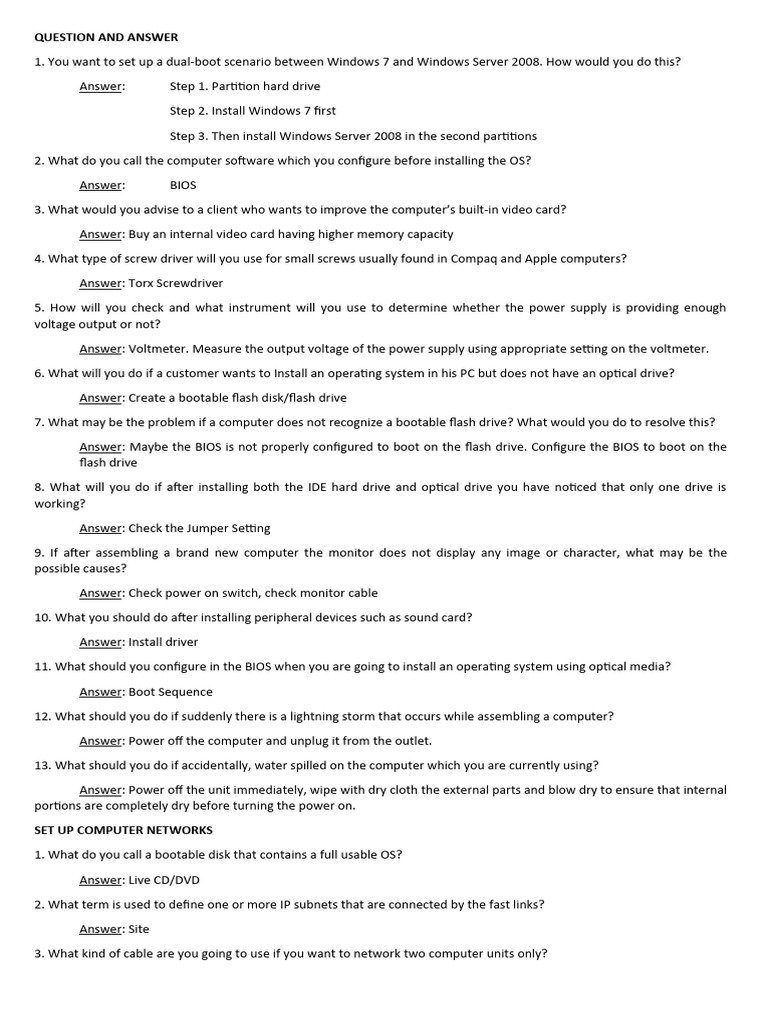 CSS NCII - Oral Questioning Reviewer | PDF | Computer Network | Installation (Computer Programs)