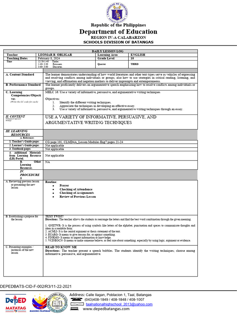 Using A Variety of Informative Persuasive and Argumentative Writing ... Using A Variety of Informative Persuasive and Argumentative Writing ...