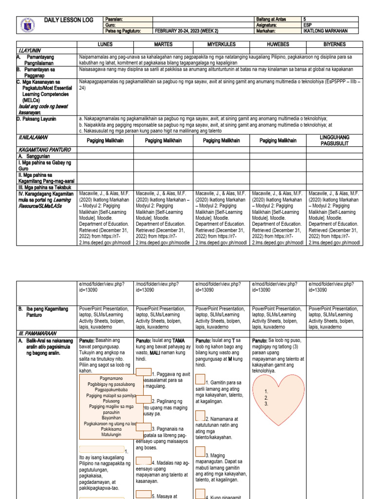 Daily Lesson Log: I.Layunin | PDF
