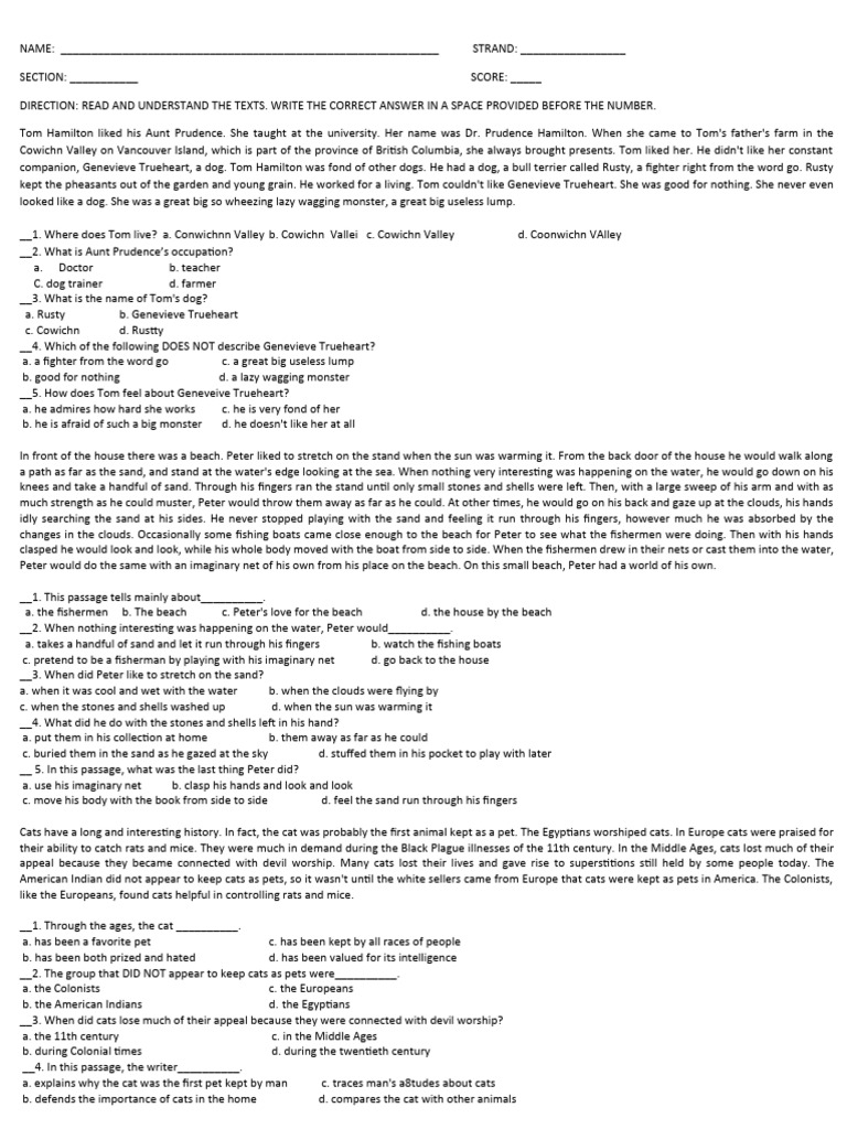 Diagnostic Test - Reading - Comprehension - Level | PDF | Steel | Iron