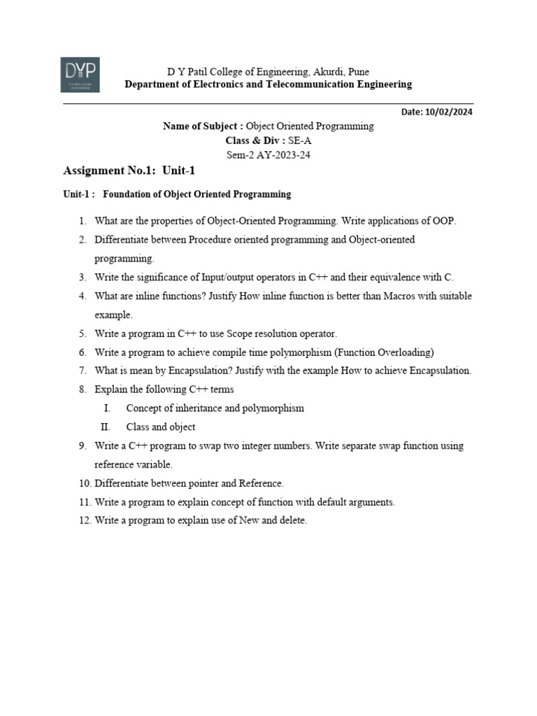 OOP Assignment 1 | PDF