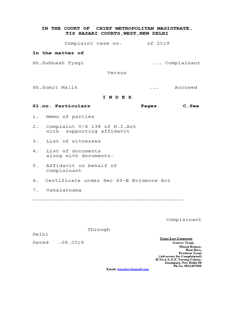 Subhash Tyagi Vs - Sumit Malik | PDF | Cheque | Affidavit