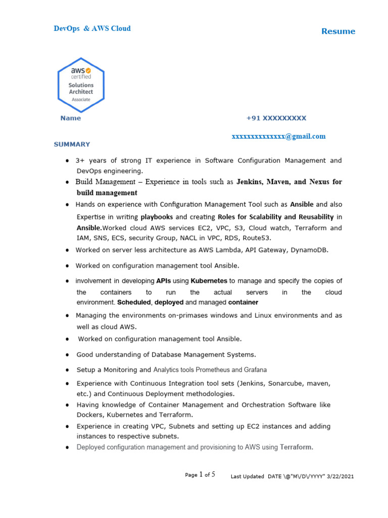 DevOps Resume | PDF | Cloud Computing | Amazon Web Services