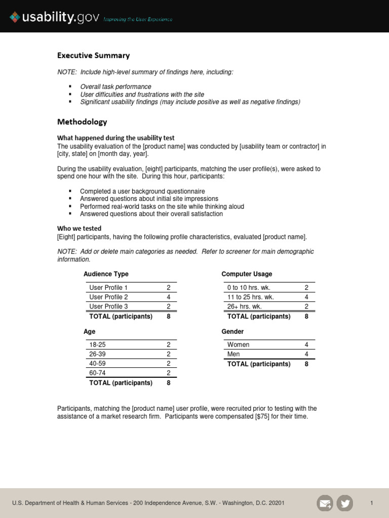 report-template-usability-test-long | PDF | Usability | Web Design