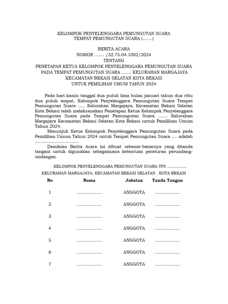 Berita Acara Penunjukan Ketua KPPS | PDF | Olahraga & Rekreasi | Game ...
