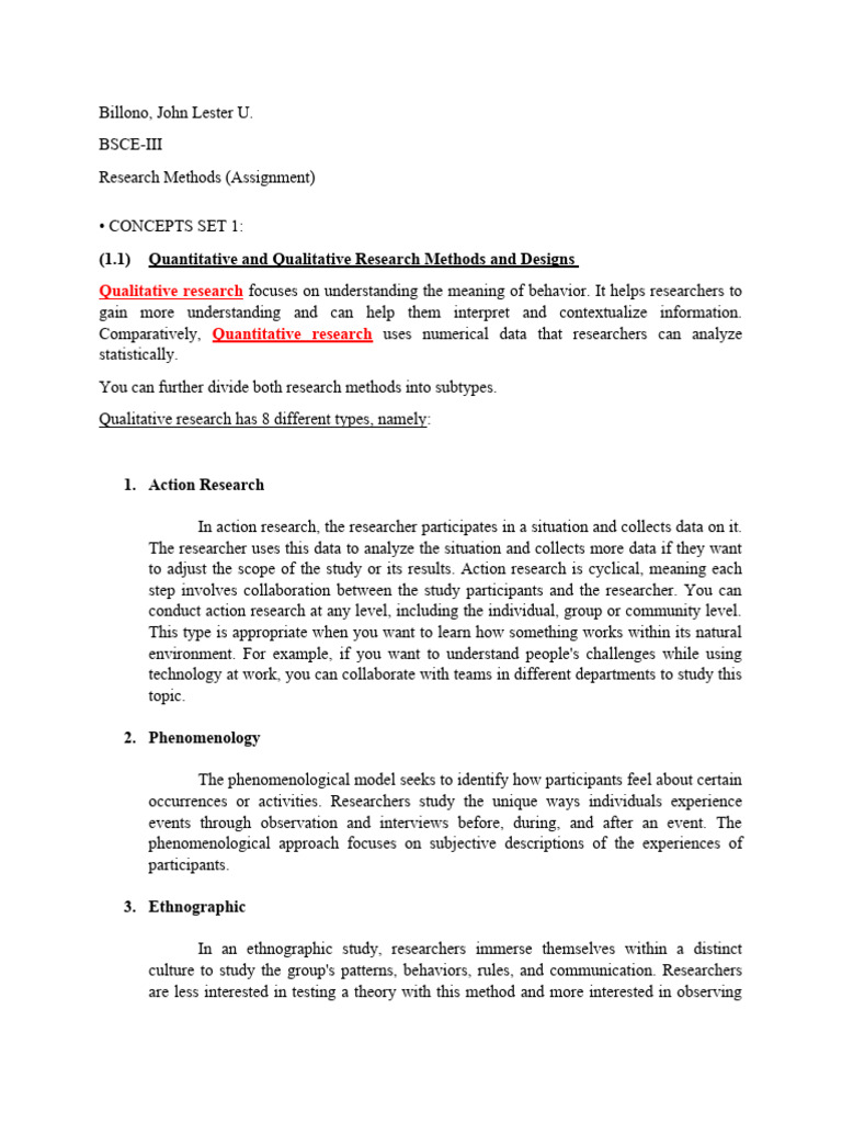 BILLONO BSCE3 ResearchMethods Output1 | PDF | Methodology | Qualitative Research