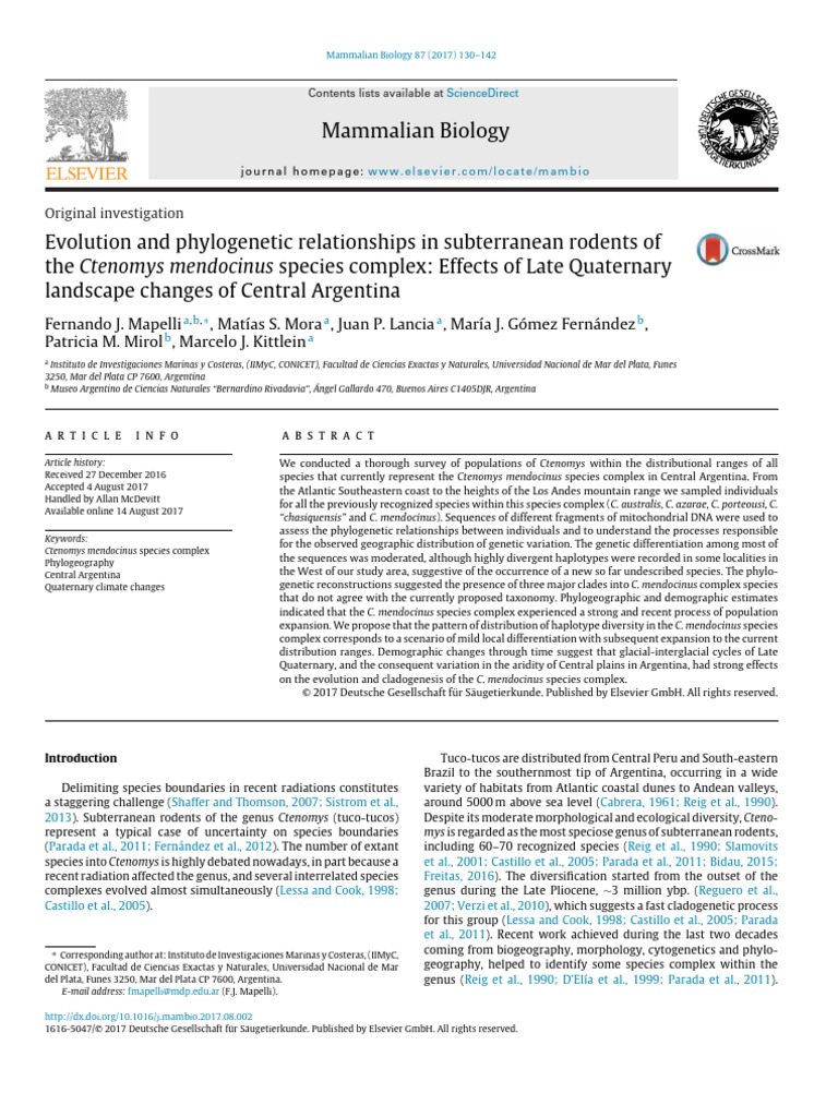 Evolucion Relaciones Filogeneticasc Mendocinus | PDF | Phylogenetic Tree | Molecular Phylogenetics