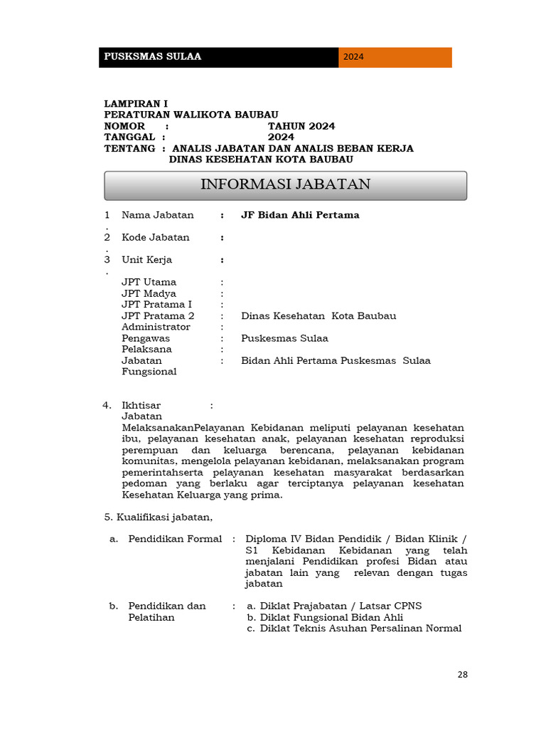 Anjab Bidan Ahli Pertama | PDF