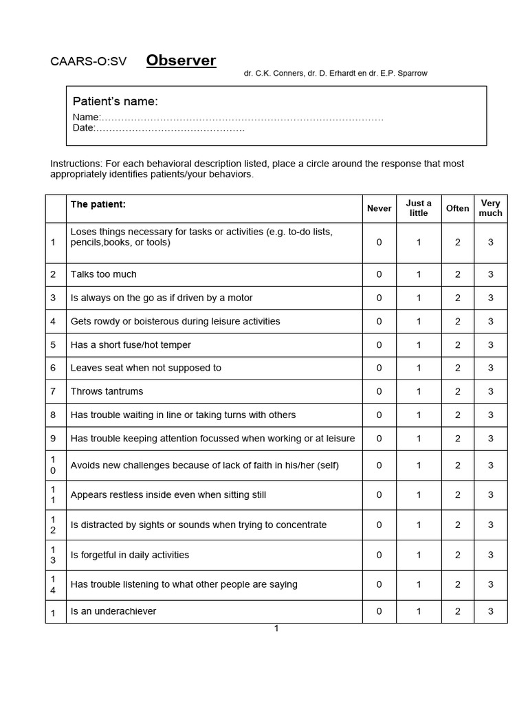 CAARS Observer English | PDF | Psychology | Psychological Concepts CAARS Observer English | PDF | Psychology | Psychological Concepts