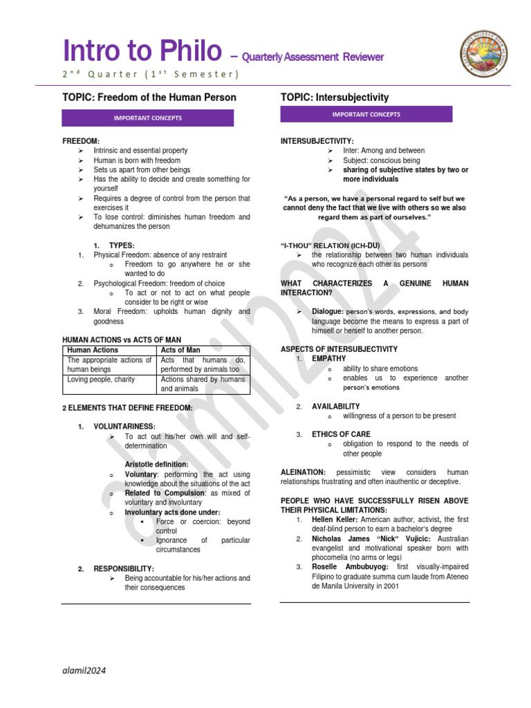 Philo 2ndQ PERIODICAL-REVIEWER | PDF | Free Will | Human