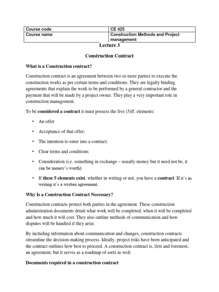 CPM Lecture 3 Contracts and Contract Administratio | PDF | Cost | General Contractor