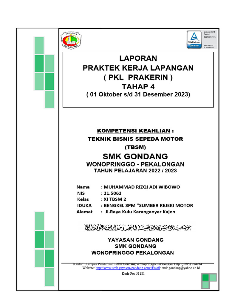 1.5 Laporkan PKL Muhammad Rizqi Adi Wibowo | PDF | Karier & Perkembangan | Bisnis