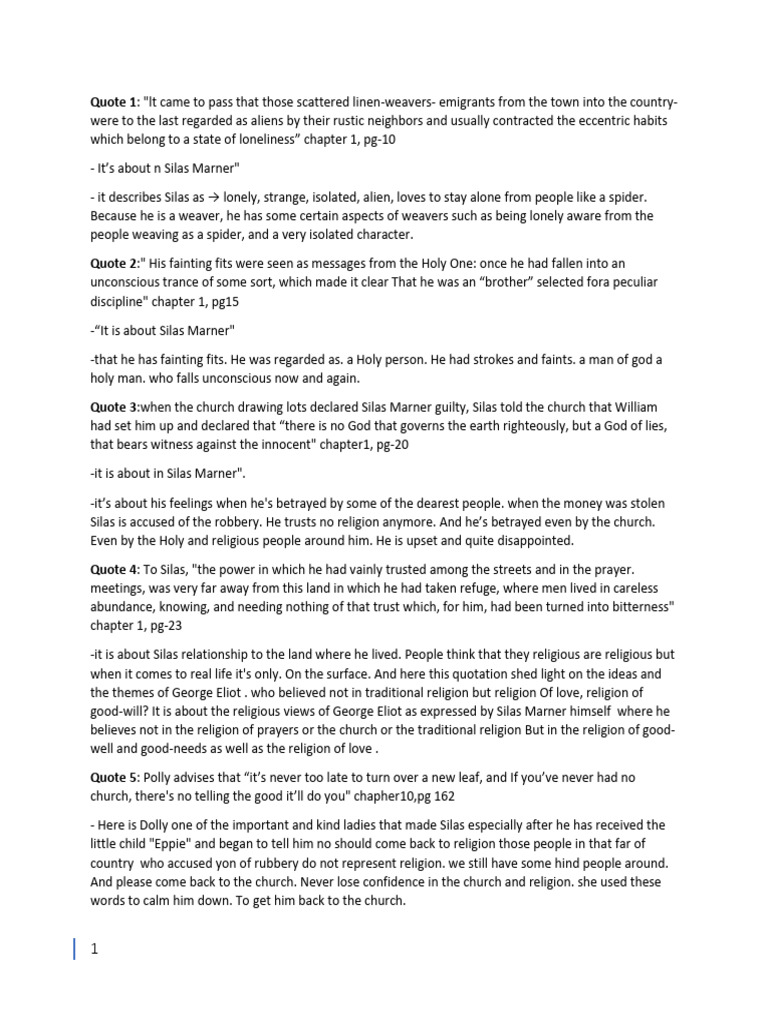 Silas Marner Summary | PDF | Silas Marner