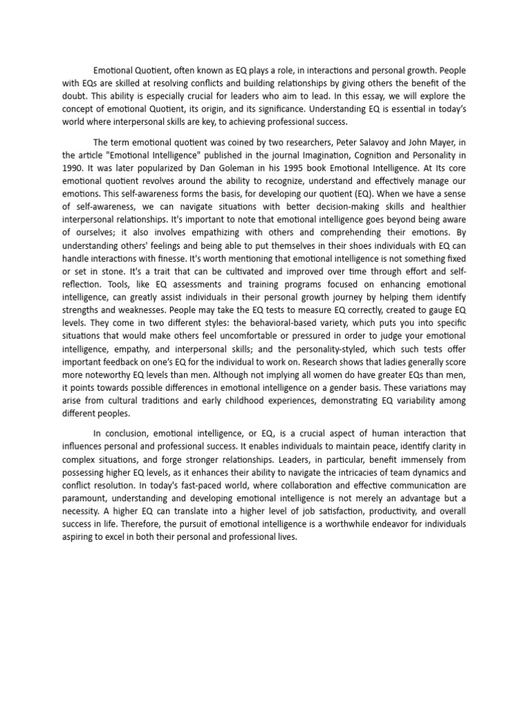 Emotional Intelligence ESSAY | PDF | Emotional Intelligence | Intelligence
