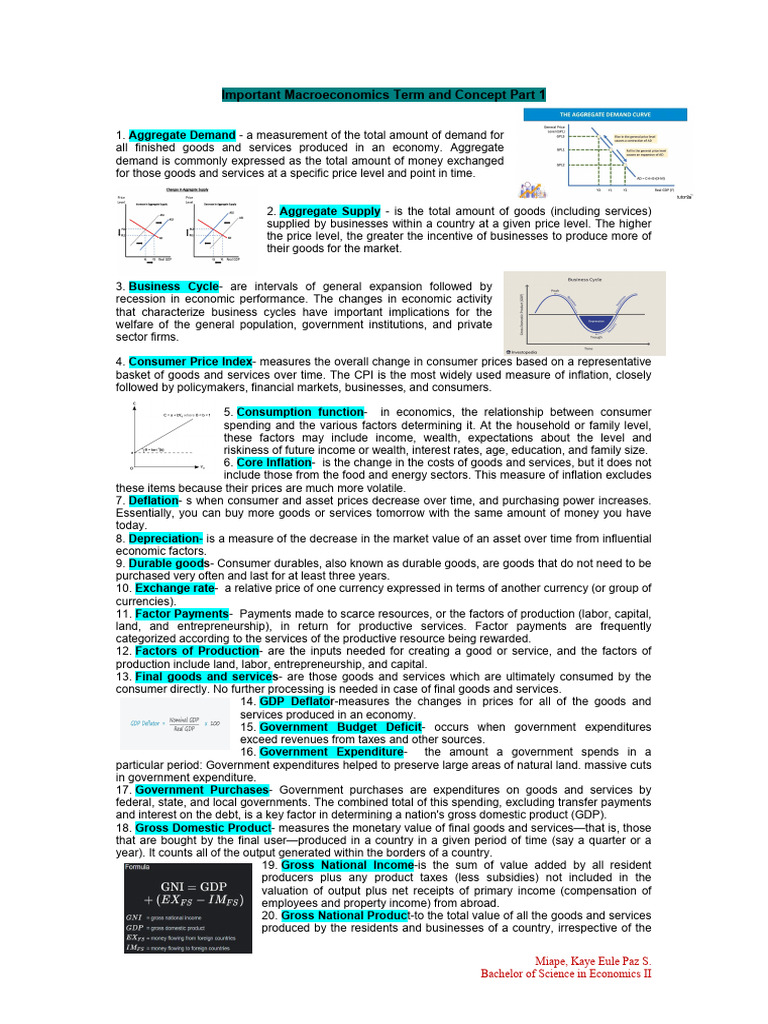 Important Macroeconomics Term and Concept Part 1 | PDF | Inflation | Gross Domestic Product