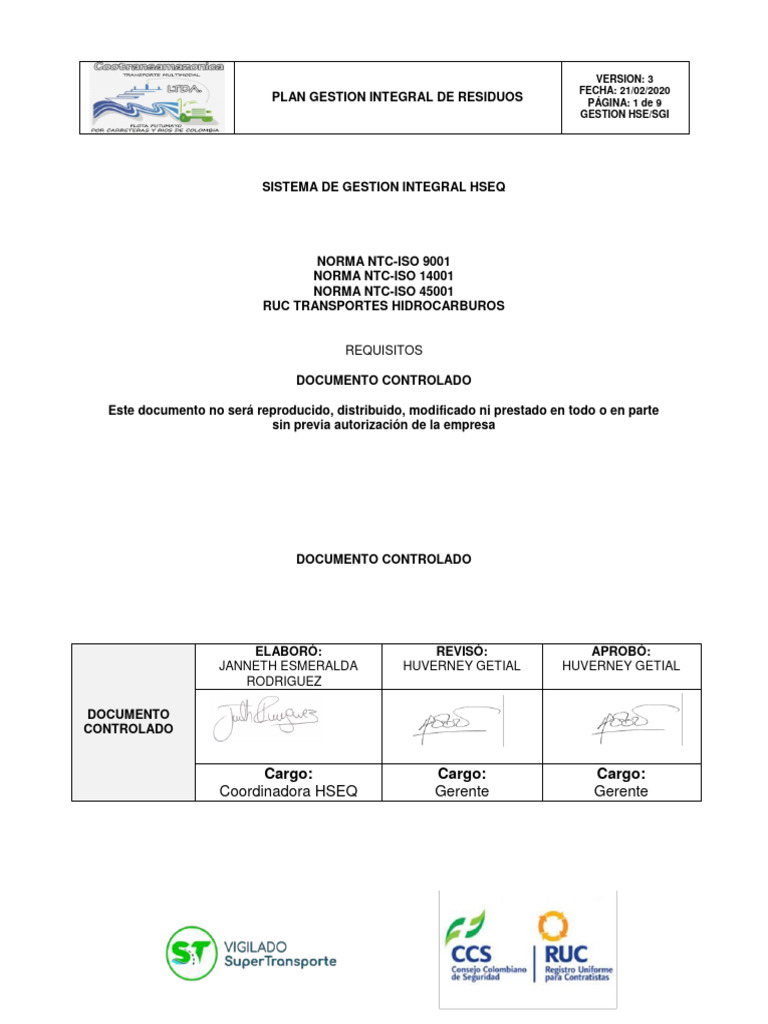 Plan de Gestion Integral de Residuos (V3) | Descargar gratis PDF | Residuos | Gestión de residuos