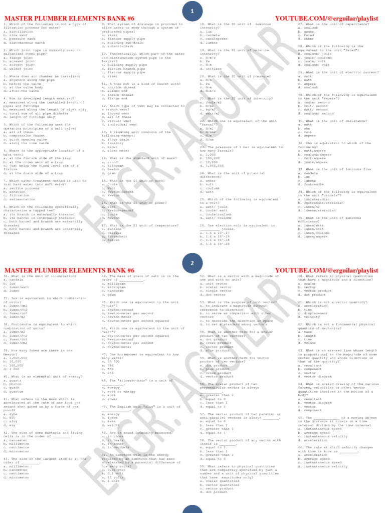 Master Plumber Exam Prep Quiz | PDF | Collision | Force