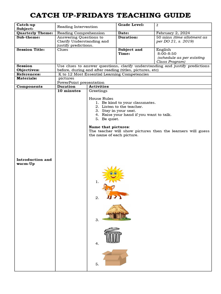 Grade2 Eng Reading - Catch Up Friday | PDF | Teachers | Reading ...