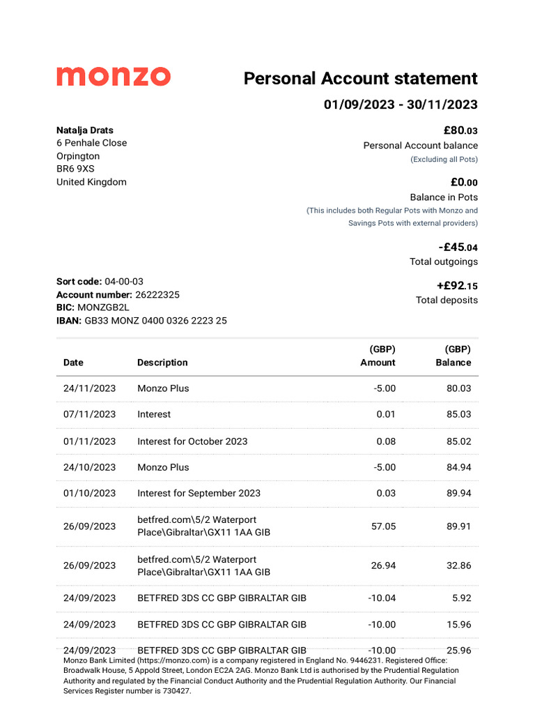 Personal Account Statement Summary | PDF | Business | Service Industries