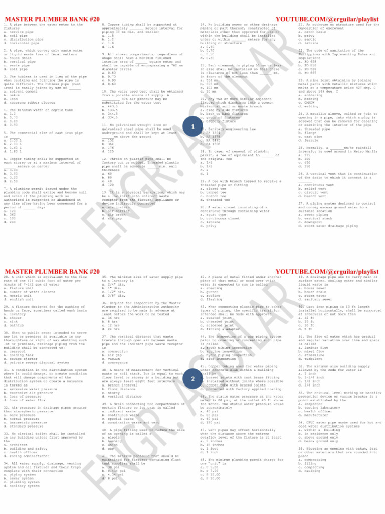 Master Plumber Elements Bank #20 | PDF