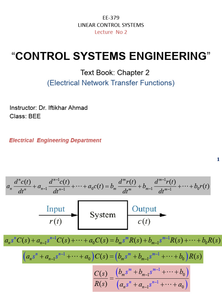 Lecture 02 Electrical Networks Transfer Function | PDF | Applied Mathematics | Electrical ...
