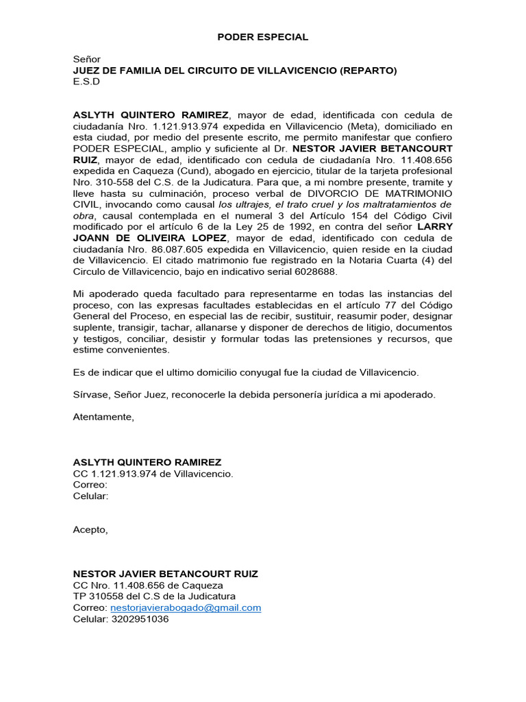Poder Especial Divorcio | PDF