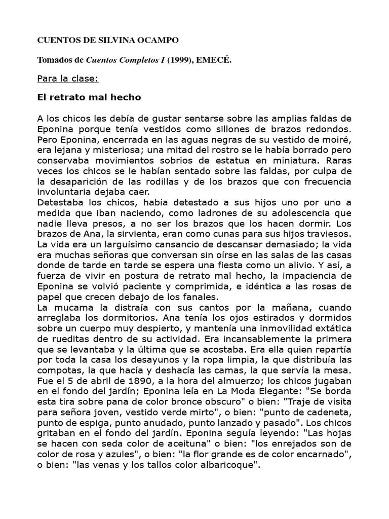 Cuentos de Silvina Ocampo - CLASE 3 | Descargar gratis PDF | Amor