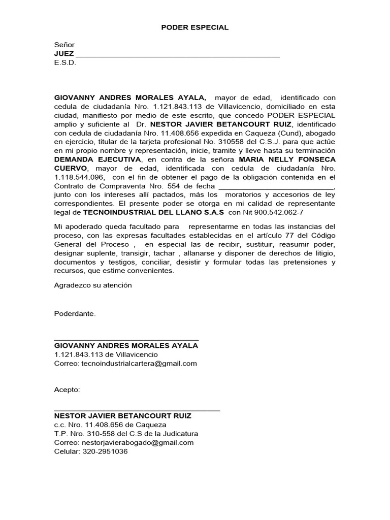 Poder en Civil - Proceso Ejecutivo | PDF | Derecho