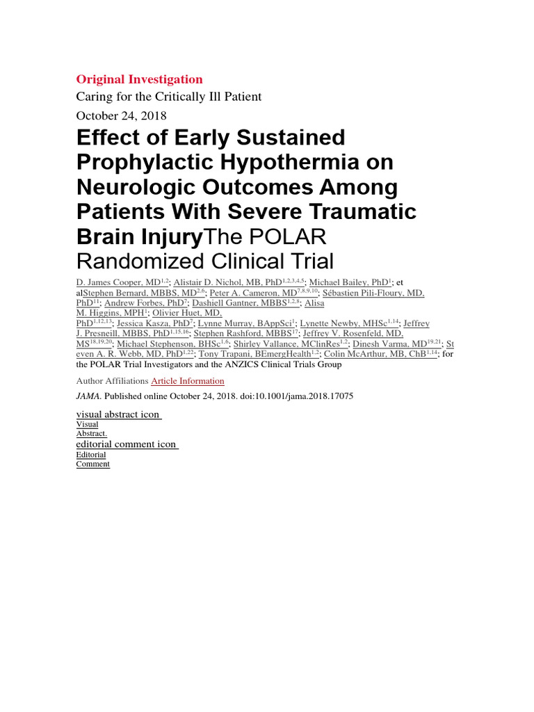 HIPOTERMIA EN TCE. Estudio POLAR 2018 | PDF | Traumatic Brain Injury ...