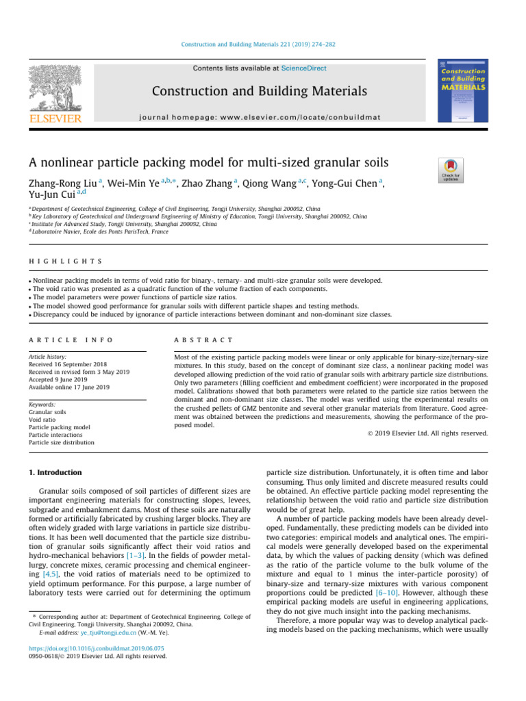 A Nonlinear Particle Packing Model For Multi-Sized Granular Soils | PDF | Density | Porosity