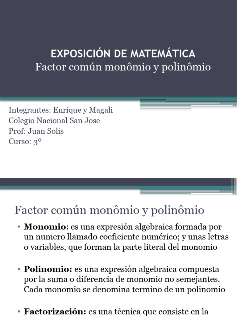 Exposición de Matemática 1 | PDF | Factorización | Matemáticas De La Computación